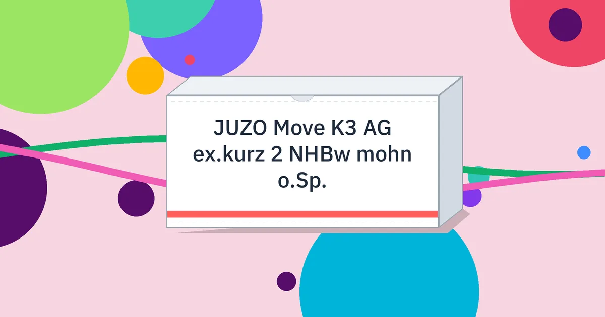 Symbolbild: Packung mit der Aufschrift JUZO Move K3 AG ex.kurz 2 NHBw mohn o.Sp. (PZN 18596312) – Verfügbarkeit und Bezug in Apotheken in Frankfurt am Main