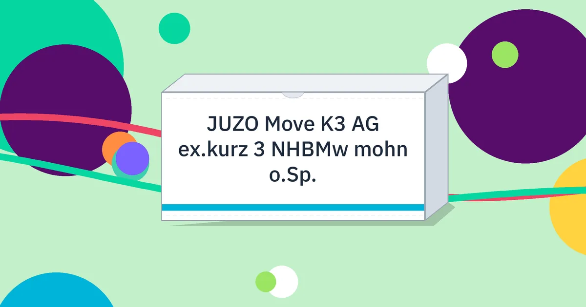 Symbolbild: Packung mit der Aufschrift JUZO Move K3 AG ex.kurz 3 NHBMw mohn o.Sp. (PZN 18596766) – Verfügbarkeit und Bezug in Apotheken in Frankfurt am Main