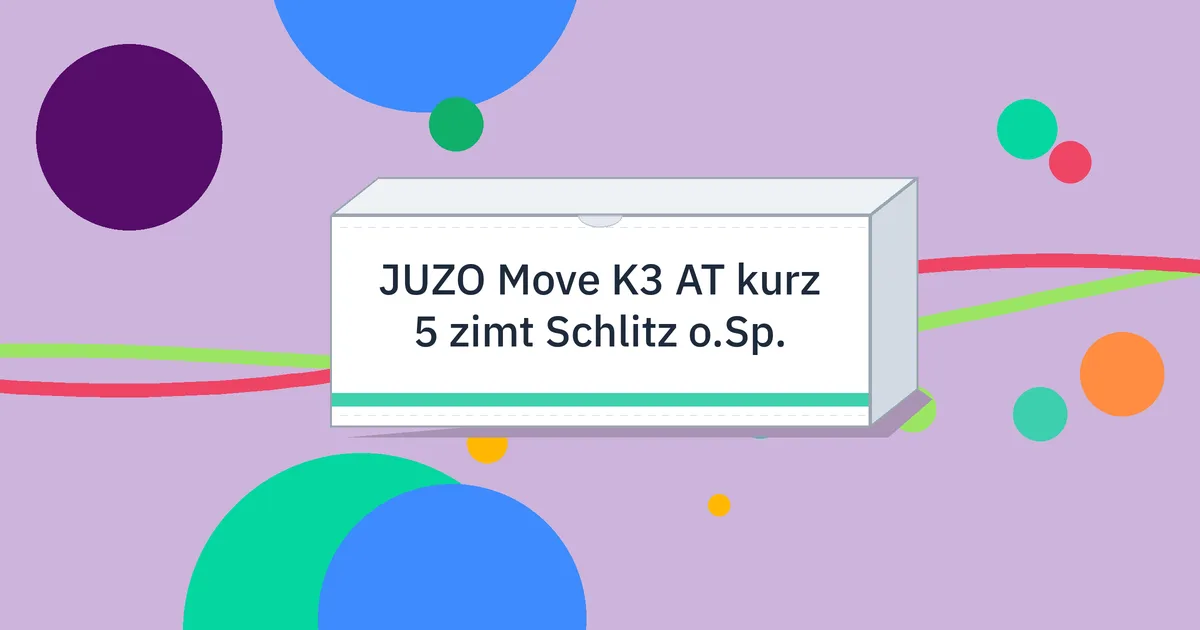 Symbolbild: Packung mit der Aufschrift JUZO Move K3 AT kurz 5 zimt Schlitz o.Sp. (PZN 20685649) – Verfügbarkeit und Bezug in Apotheken in Frankfurt am Main