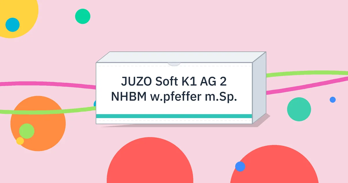 Symbolbild: Packung mit der Aufschrift JUZO Soft K1 AG 2 NHBM w.pfeffer m.Sp. (PZN 15015243) – Verfügbarkeit und Bezug in Apotheken in Frankfurt am Main