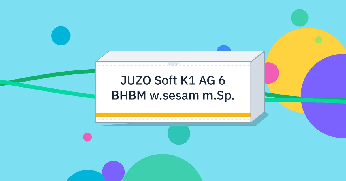 Symbolbild: Packung mit der Aufschrift JUZO Soft K1 AG 6 BHBM w.sesam m.Sp. (PZN 14862863) – Verfügbarkeit und Bezug in Apotheken in Frankfurt am Main