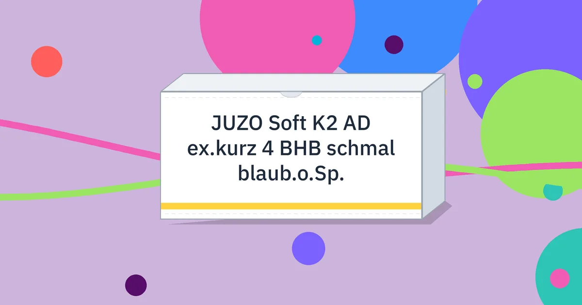 Symbolbild: Packung mit der Aufschrift JUZO Soft K2 AD ex.kurz 4 BHB schmal blaub.o.Sp. (PZN 15468476) – Verfügbarkeit und Bezug in Apotheken in Frankfurt am Main