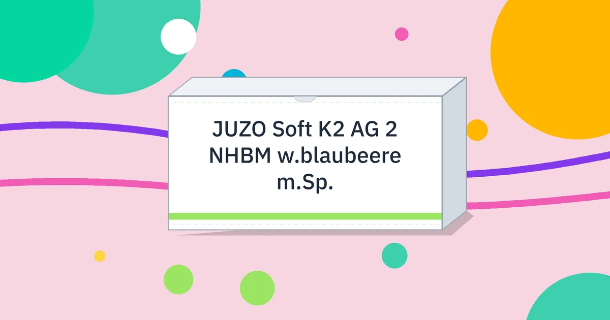 Symbolbild: Packung mit der Aufschrift JUZO Soft K2 AG 2 NHBM w.blaubeere m.Sp. (PZN 15018543) – Verfügbarkeit und Bezug in Apotheken in Frankfurt am Main