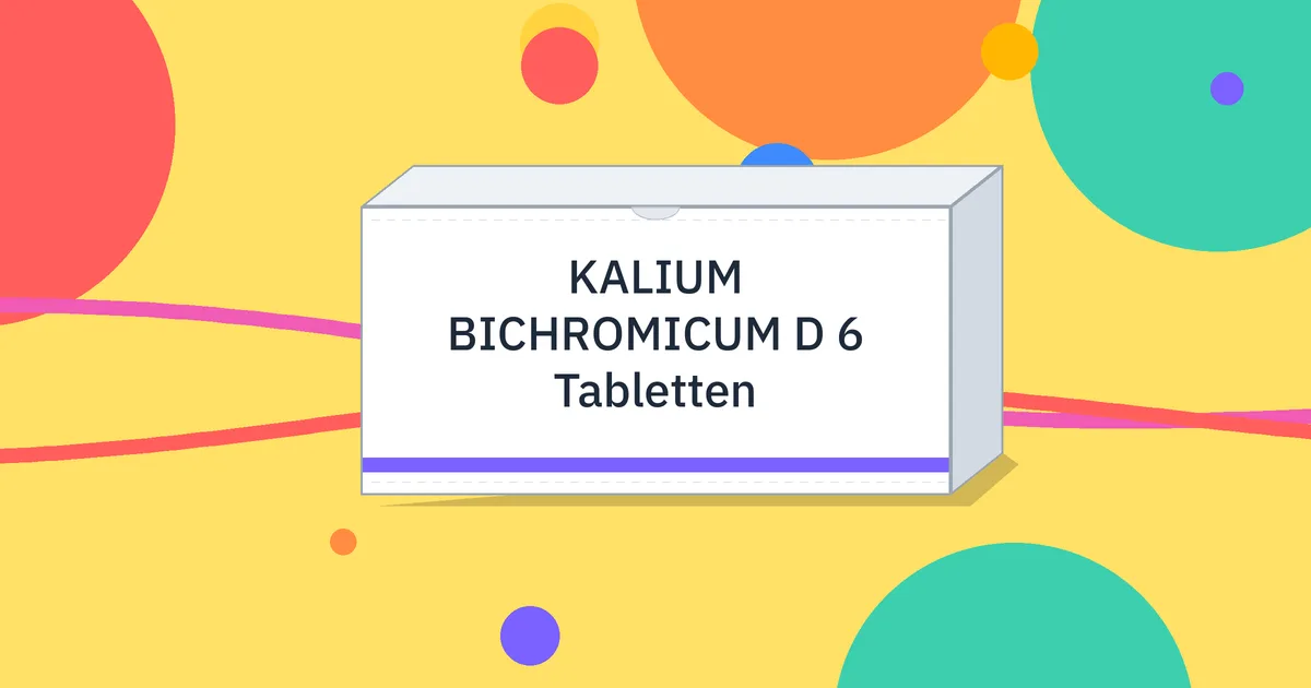 Symbolbild: Packung mit der Aufschrift KALIUM BICHROMICUM D 6 Tabletten (PZN 01774873) – Verfügbarkeit und Bezug in Apotheken in Frankfurt am Main