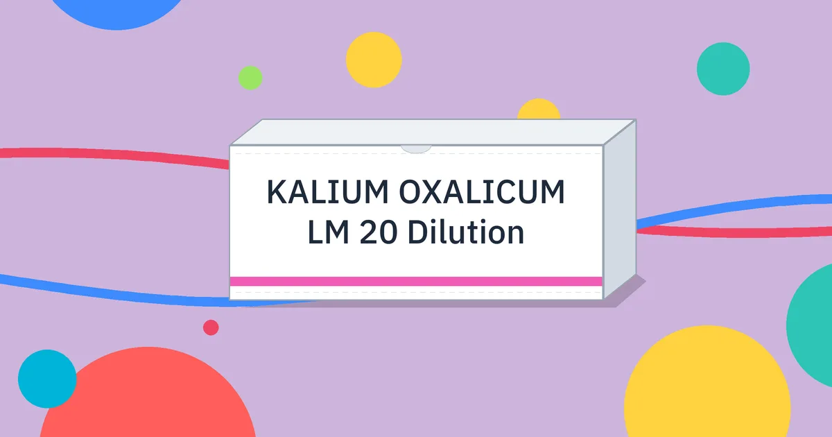 Symbolbild: Packung mit der Aufschrift KALIUM OXALICUM LM 20 Dilution (PZN 12923738) – Verfügbarkeit und Bezug in Apotheken in Frankfurt am Main