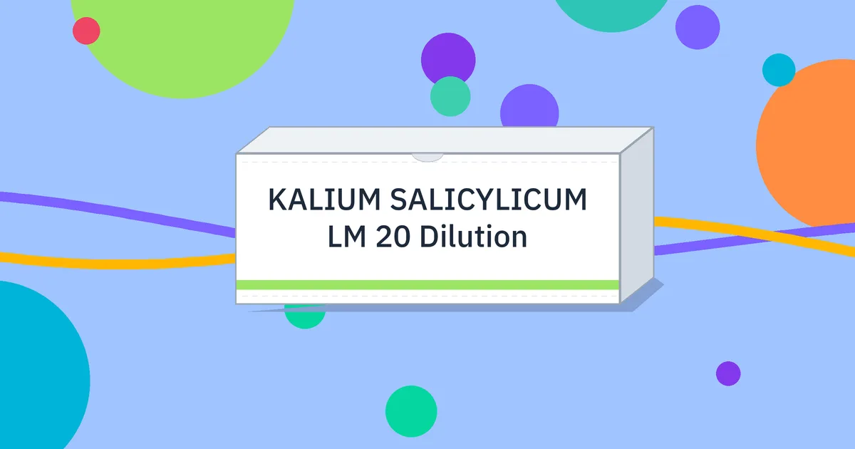 Symbolbild: Packung mit der Aufschrift KALIUM SALICYLICUM LM 20 Dilution (PZN 12925542) – Verfügbarkeit und Bezug in Apotheken in Frankfurt am Main