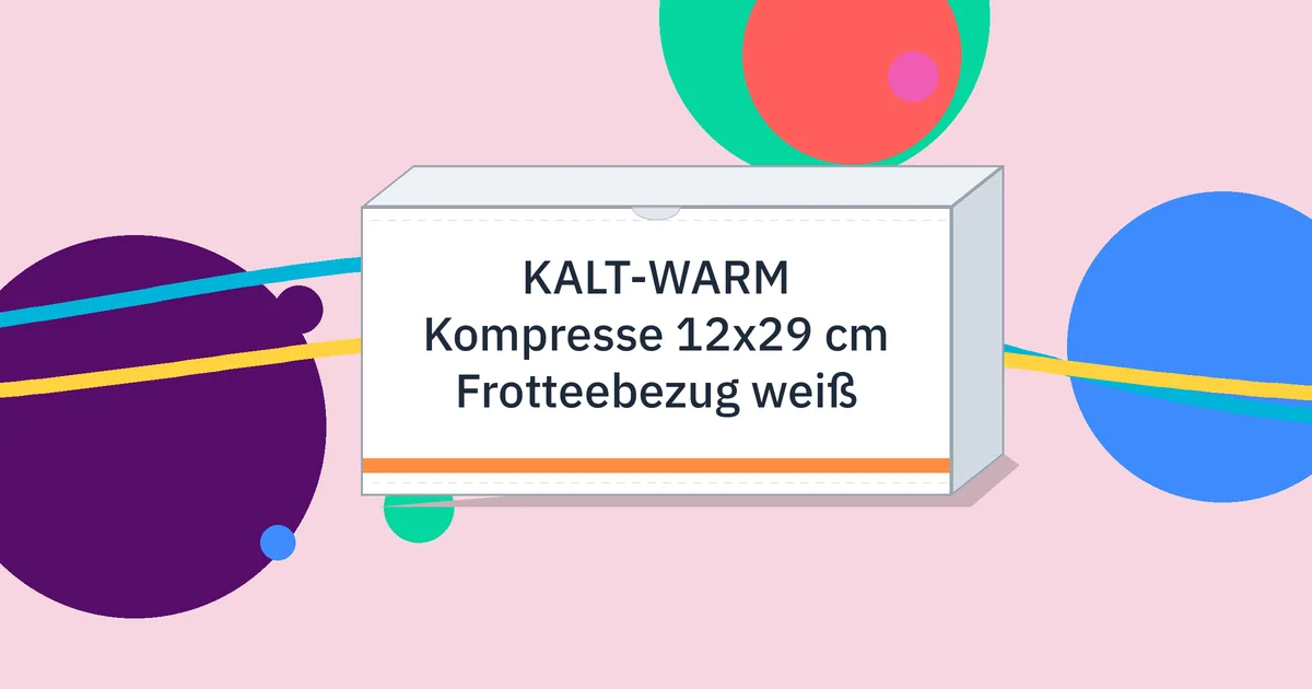 Symbolbild: Packung mit der Aufschrift KALT-WARM Kompresse 12x29 cm Frotteebezug weiß (PZN 10076903) – Verfügbarkeit und Bezug in Apotheken in Frankfurt am Main