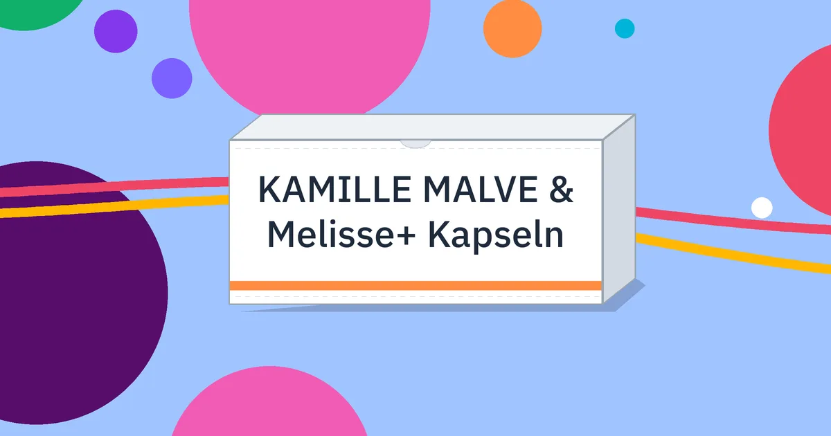 Symbolbild: Packung mit der Aufschrift KAMILLE MALVE & Melisse+ Kapseln (PZN 20700828) – Verfügbarkeit und Bezug in Apotheken in Frankfurt am Main