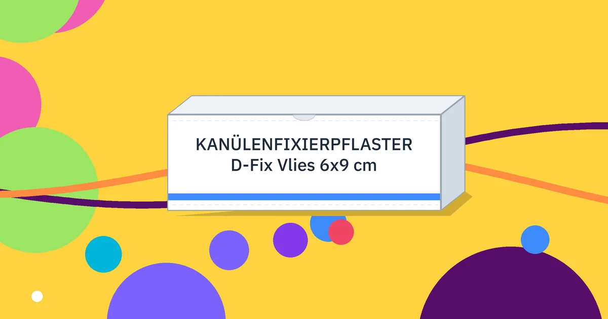 Symbolbild: Packung mit der Aufschrift KANÜLENFIXIERPFLASTER D-Fix Vlies 6x9 cm (PZN 11697464) – Verfügbarkeit und Bezug in Apotheken in Frankfurt am Main