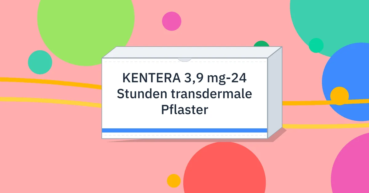 Symbolbild: Packung mit der Aufschrift KENTERA 3,9 mg-24 Stunden transdermale Pflaster (PZN 20029750) – Verfügbarkeit und Bezug in Apotheken in Frankfurt am Main