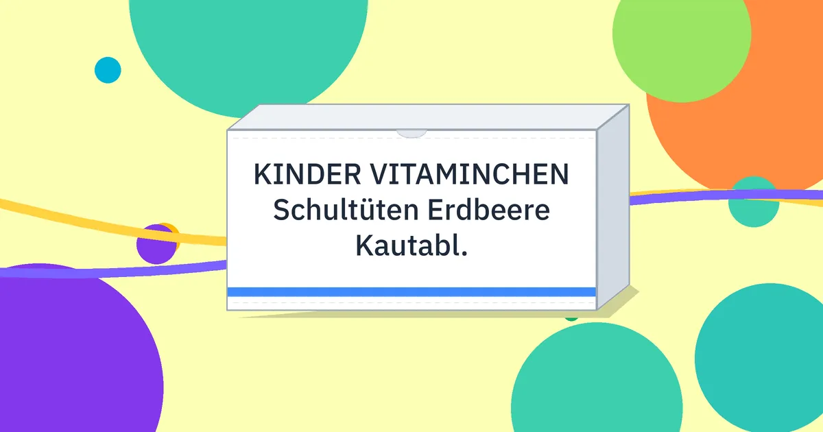 Symbolbild: Packung mit der Aufschrift KINDER VITAMINCHEN Schultüten Erdbeere Kautabl. (PZN 15626254) – Verfügbarkeit und Bezug in Apotheken in Frankfurt am Main
