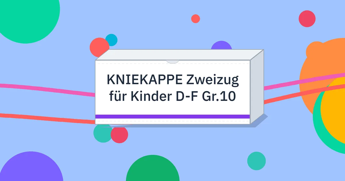 Symbolbild: Packung mit der Aufschrift KNIEKAPPE Zweizug für Kinder D-F Gr.10 (PZN 01738067) – Verfügbarkeit und Bezug in Apotheken in Frankfurt am Main