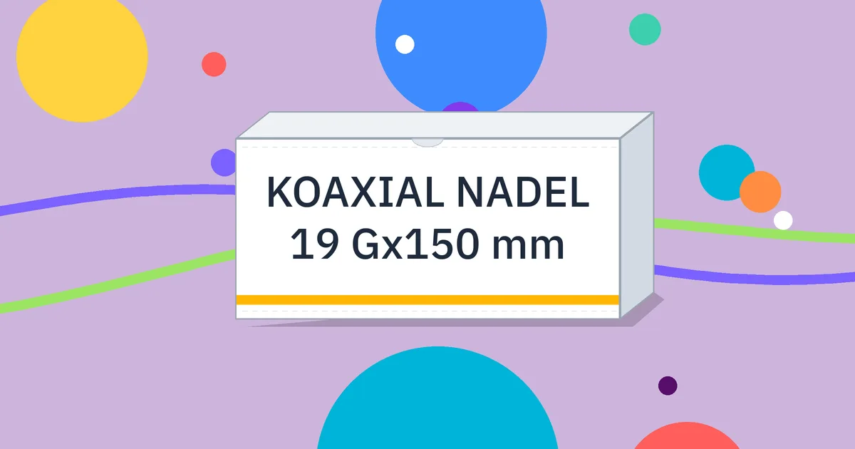 Symbolbild: Packung mit der Aufschrift KOAXIAL NADEL 19 Gx150 mm (PZN 19529619) – Verfügbarkeit und Bezug in Apotheken in Frankfurt am Main