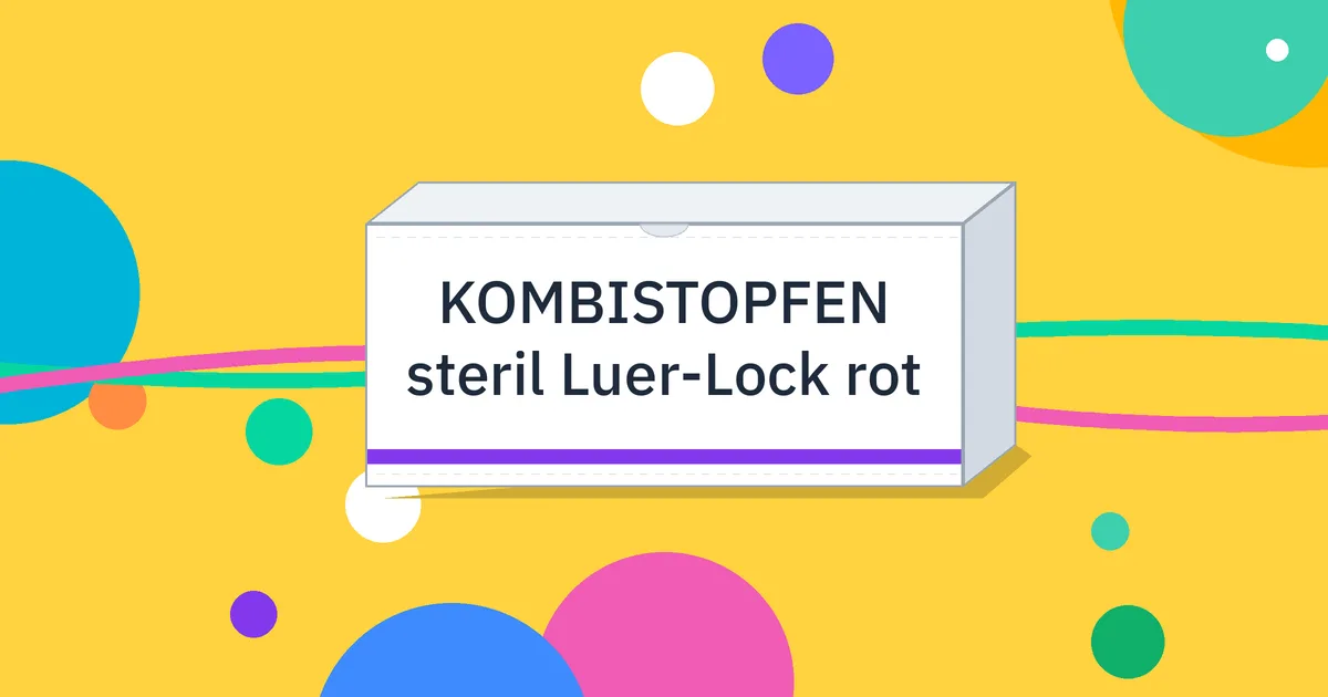 Symbolbild: Packung mit der Aufschrift KOMBISTOPFEN steril Luer-Lock rot (PZN 09042448) – Verfügbarkeit und Bezug in Apotheken in Frankfurt am Main