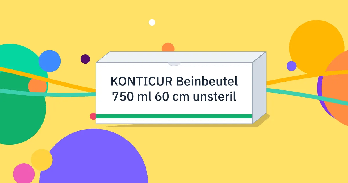 Symbolbild: Packung mit der Aufschrift KONTICUR Beinbeutel 750 ml 60 cm unsteril (PZN 12465572) – Verfügbarkeit und Bezug in Apotheken in Frankfurt am Main