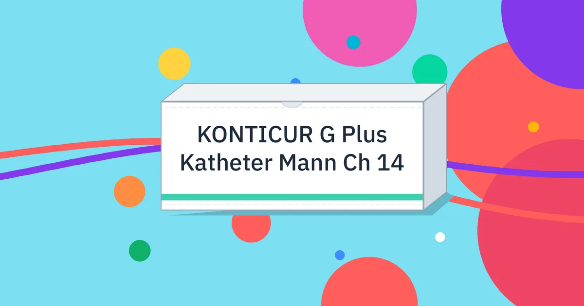 Symbolbild: Packung mit der Aufschrift KONTICUR G Plus Katheter Mann Ch 14 (PZN 20022831) – Verfügbarkeit und Bezug in Apotheken in Frankfurt am Main