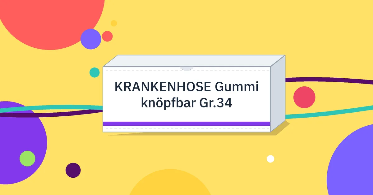 Symbolbild: Packung mit der Aufschrift KRANKENHOSE Gummi knöpfbar Gr.34 (PZN 01979747) – Verfügbarkeit und Bezug in Apotheken in Frankfurt am Main