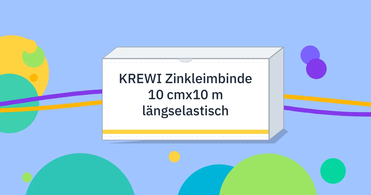 Symbolbild: Packung mit der Aufschrift KREWI Zinkleimbinde 10 cmx10 m längselastisch (PZN 17301935) – Verfügbarkeit und Bezug in Apotheken in Frankfurt am Main