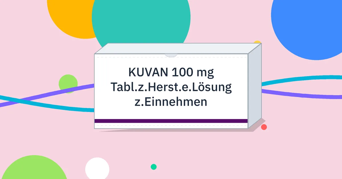 Symbolbild: Packung mit der Aufschrift KUVAN 100 mg Tabl.z.Herst.e.Lösung z.Einnehmen (PZN 19462281) – Verfügbarkeit und Bezug in Apotheken in Frankfurt am Main
