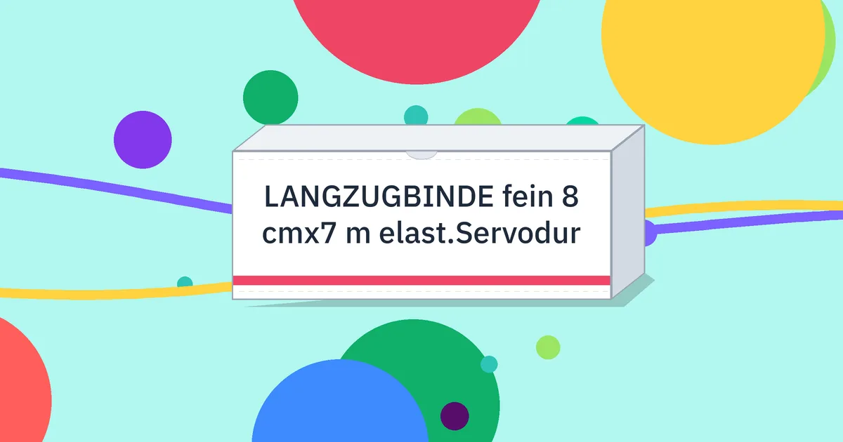 Symbolbild: Packung mit der Aufschrift LANGZUGBINDE fein 8 cmx7 m elast.Servodur (PZN 04762623) – Verfügbarkeit und Bezug in Apotheken in Frankfurt am Main