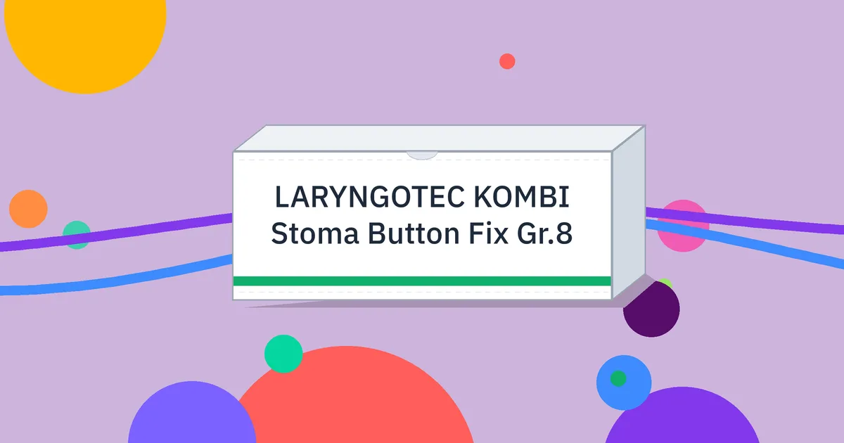 Symbolbild: Packung mit der Aufschrift LARYNGOTEC KOMBI Stoma Button Fix Gr.8 (PZN 19532107) – Verfügbarkeit und Bezug in Apotheken in Frankfurt am Main
