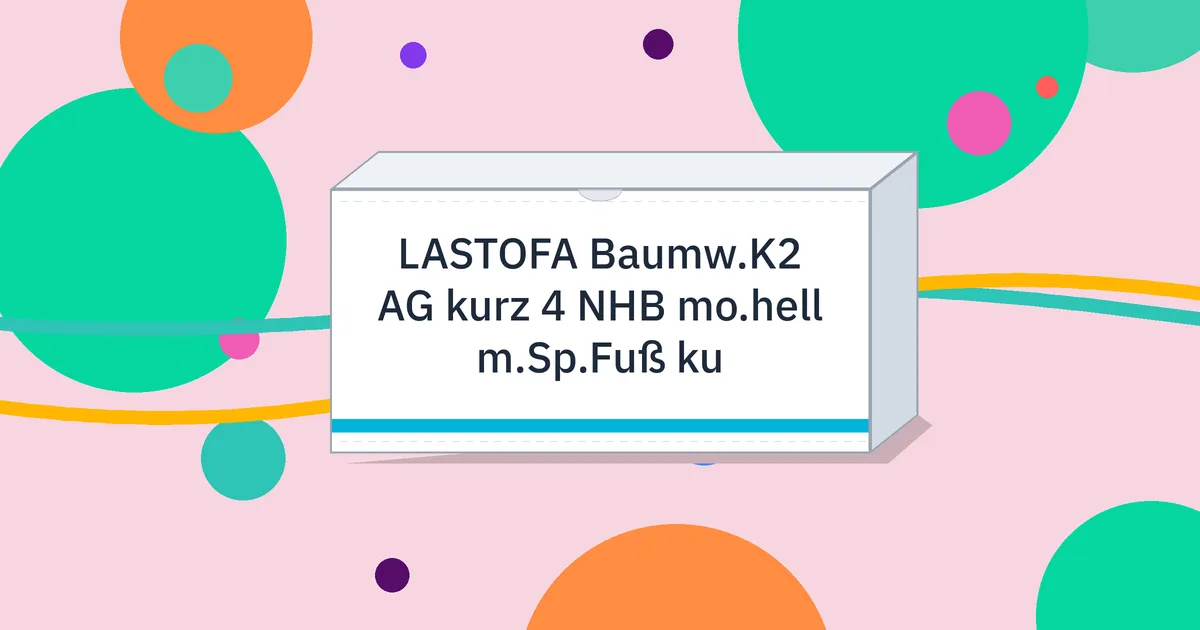 Symbolbild: Packung mit der Aufschrift LASTOFA Baumw.K2 AG kurz 4 NHB mo.hell m.Sp.Fuß ku (PZN 01948155) – Verfügbarkeit und Bezug in Apotheken in Frankfurt am Main