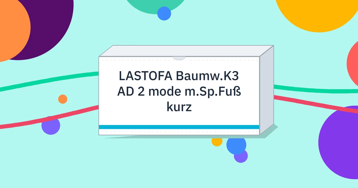 Symbolbild: Packung mit der Aufschrift LASTOFA Baumw.K3 AD 2 mode m.Sp.Fuß kurz (PZN 01952501) – Verfügbarkeit und Bezug in Apotheken in Frankfurt am Main