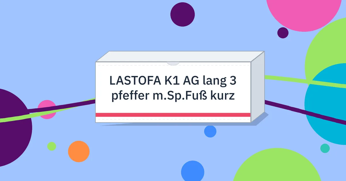 Symbolbild: Packung mit der Aufschrift LASTOFA K1 AG lang 3 pfeffer m.Sp.Fuß kurz (PZN 13791434) – Verfügbarkeit und Bezug in Apotheken in Frankfurt am Main