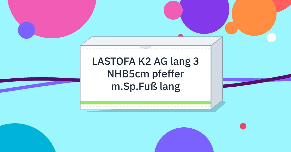Symbolbild: Packung mit der Aufschrift LASTOFA K2 AG lang 3 NHB5cm pfeffer m.Sp.Fuß lang (PZN 13804697) – Verfügbarkeit und Bezug in Apotheken in Frankfurt am Main