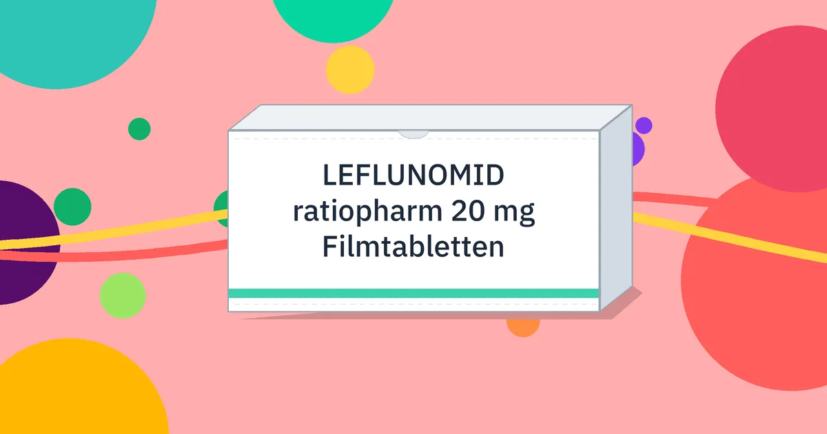 Symbolbild: Packung mit der Aufschrift LEFLUNOMID ratiopharm 20 mg Filmtabletten (PZN 06456729) – Verfügbarkeit und Bezug in Apotheken in Frankfurt am Main