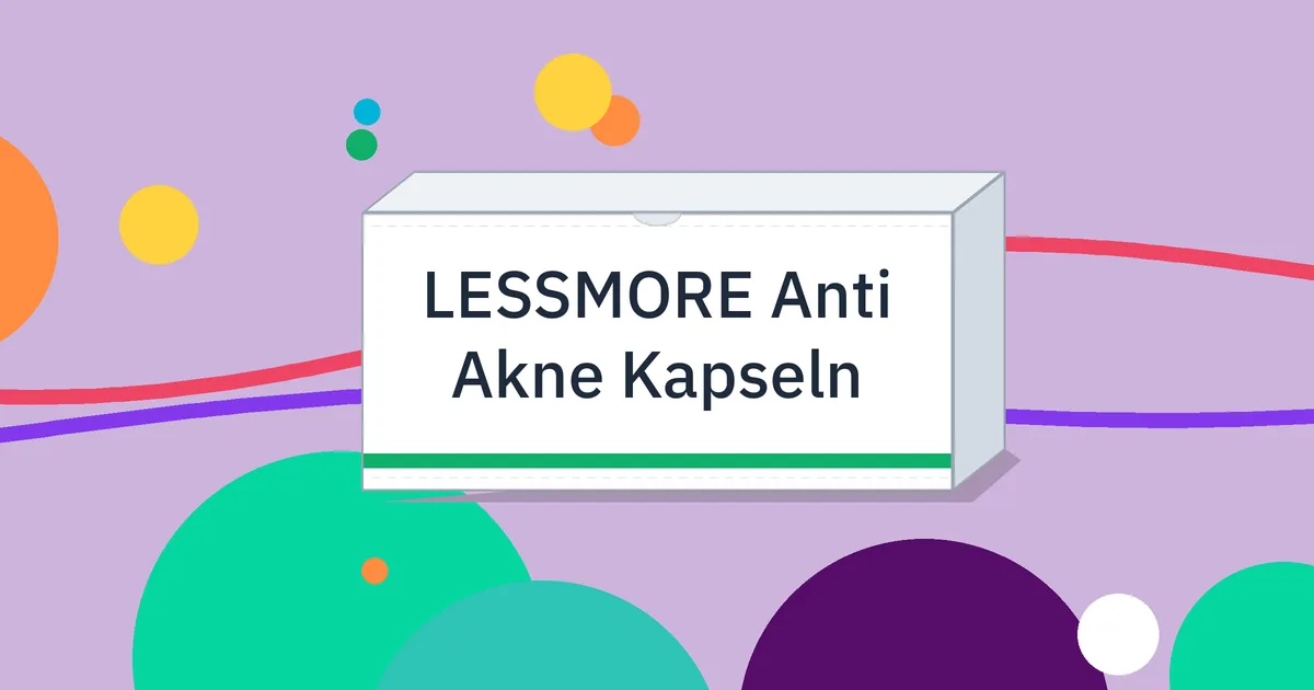 Symbolbild: Packung mit der Aufschrift LESSMORE Anti Akne Kapseln (PZN 18496616) – Verfügbarkeit und Bezug in Apotheken in Frankfurt am Main