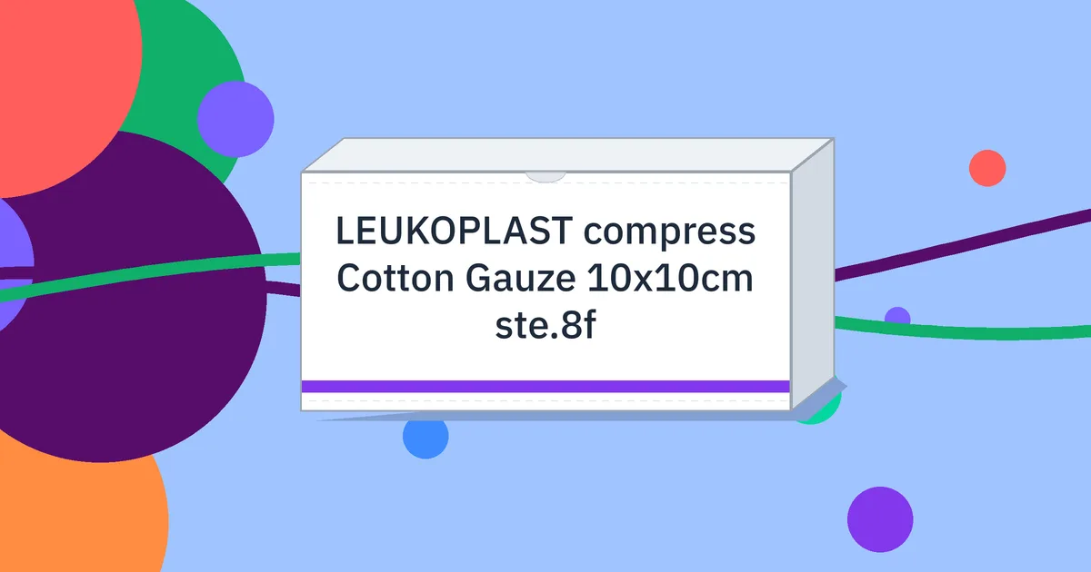 Symbolbild: Packung mit der Aufschrift LEUKOPLAST compress Cotton Gauze 10x10cm ste.8f (PZN 17208696) – Verfügbarkeit und Bezug in Apotheken in Frankfurt am Main