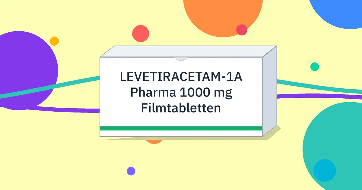 Symbolbild: Packung mit der Aufschrift LEVETIRACETAM-1A Pharma 1000 mg Filmtabletten (PZN 09123431) – Verfügbarkeit und Bezug in Apotheken in Frankfurt am Main