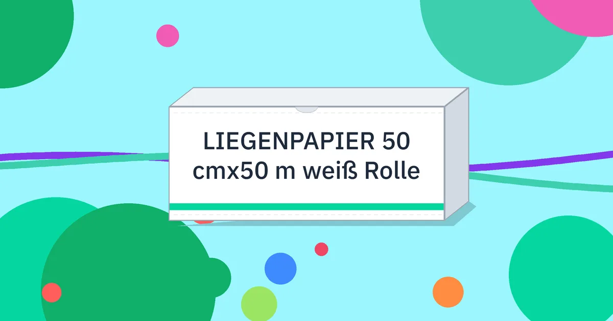 Symbolbild: Packung mit der Aufschrift LIEGENPAPIER 50 cmx50 m weiß Rolle (PZN 07321664) – Verfügbarkeit und Bezug in Apotheken in Frankfurt am Main