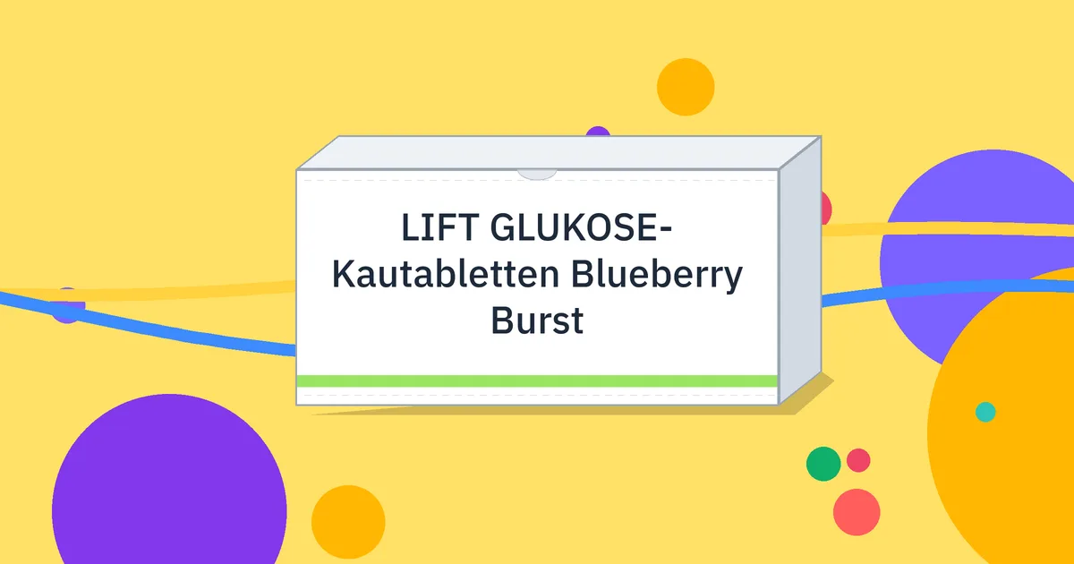 Symbolbild: Packung mit der Aufschrift LIFT GLUKOSE-Kautabletten Blueberry Burst (PZN 19987233) – Verfügbarkeit und Bezug in Apotheken in Frankfurt am Main