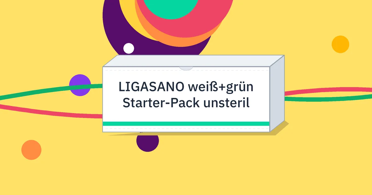 Symbolbild: Packung mit der Aufschrift LIGASANO weiß+grün Starter-Pack unsteril (PZN 17250735) – Verfügbarkeit und Bezug in Apotheken in Frankfurt am Main