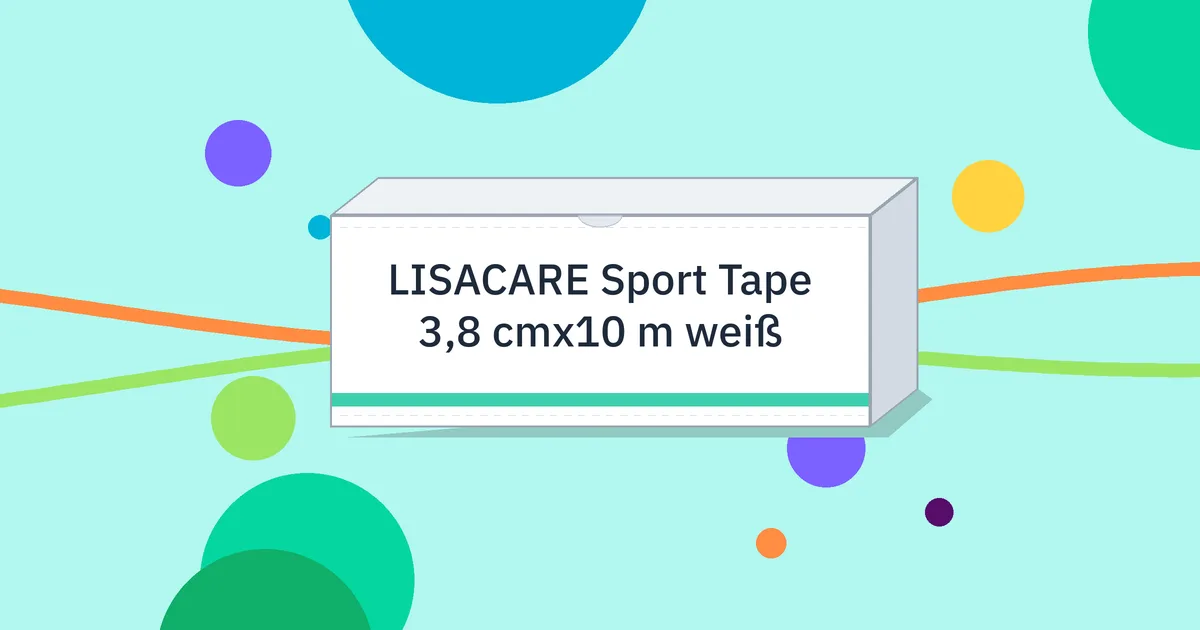 Symbolbild: Packung mit der Aufschrift LISACARE Sport Tape 3,8 cmx10 m weiß (PZN 18325079) – Verfügbarkeit und Bezug in Apotheken in Frankfurt am Main