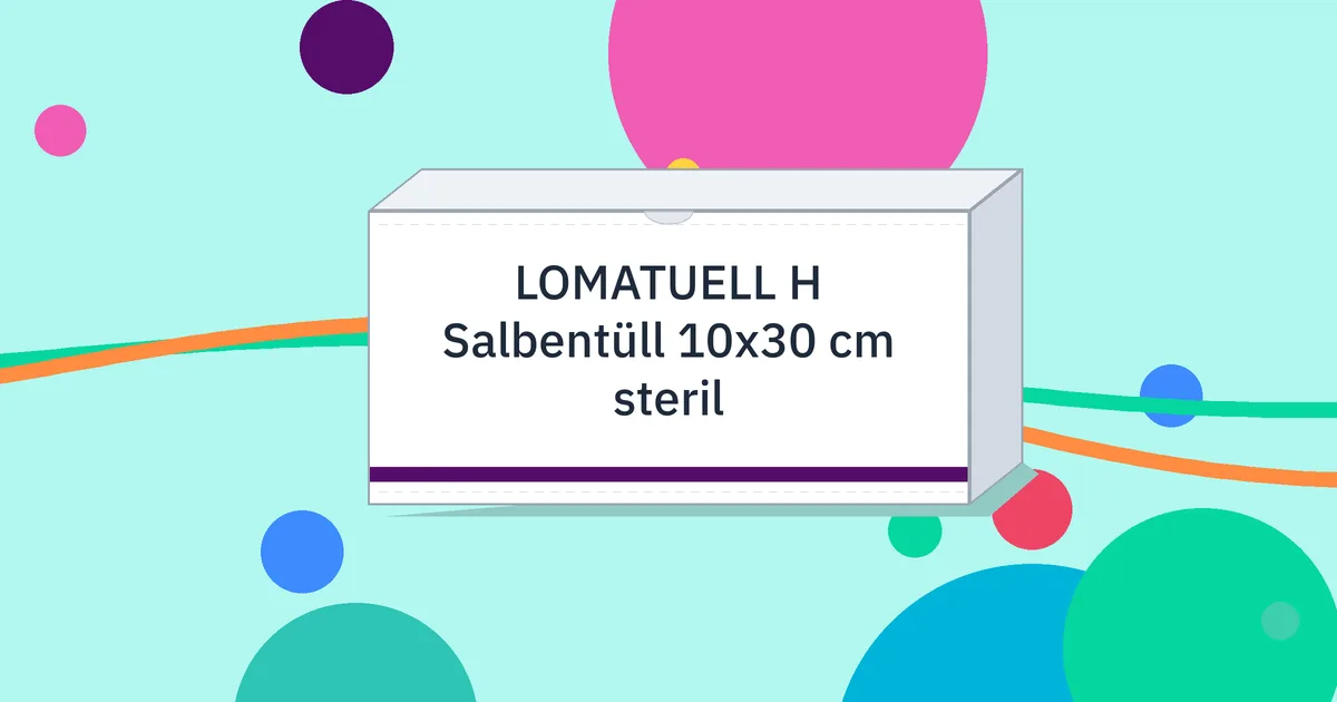 Symbolbild: Packung mit der Aufschrift LOMATUELL H Salbentüll 10x30 cm steril (PZN 16164790) – Verfügbarkeit und Bezug in Apotheken in Frankfurt am Main