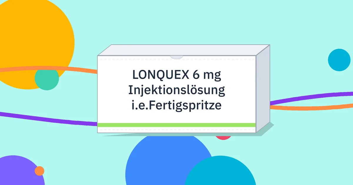 Symbolbild: Packung mit der Aufschrift LONQUEX 6 mg Injektionslösung i.e.Fertigspritze (PZN 10867450) – Verfügbarkeit und Bezug in Apotheken in Frankfurt am Main