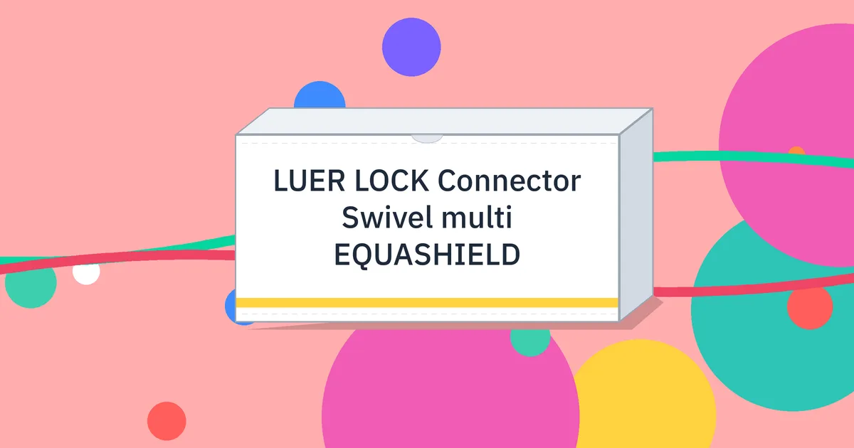 Symbolbild: Packung mit der Aufschrift LUER LOCK Connector Swivel multi EQUASHIELD (PZN 19948428) – Verfügbarkeit und Bezug in Apotheken in Frankfurt am Main