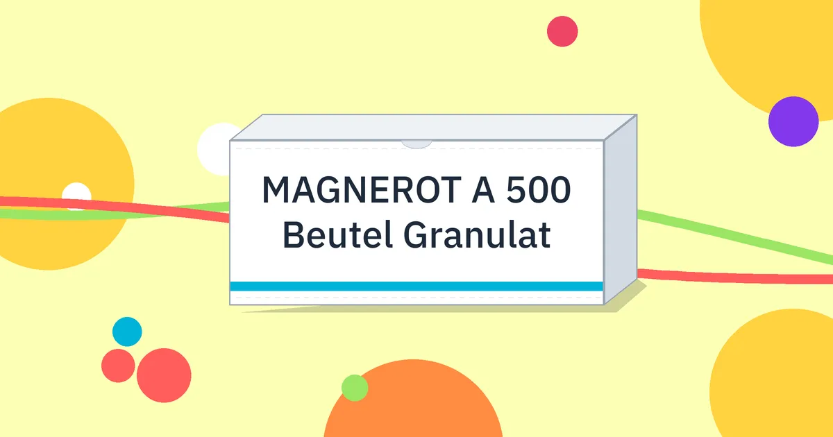 Symbolbild: Packung mit der Aufschrift MAGNEROT A 500 Beutel Granulat (PZN 06321283) – Verfügbarkeit und Bezug in Apotheken in Frankfurt am Main
