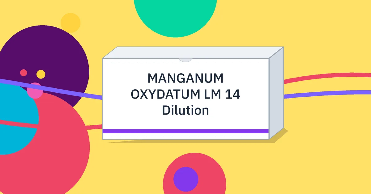 Symbolbild: Packung mit der Aufschrift MANGANUM OXYDATUM LM 14 Dilution (PZN 12944640) – Verfügbarkeit und Bezug in Apotheken in Frankfurt am Main