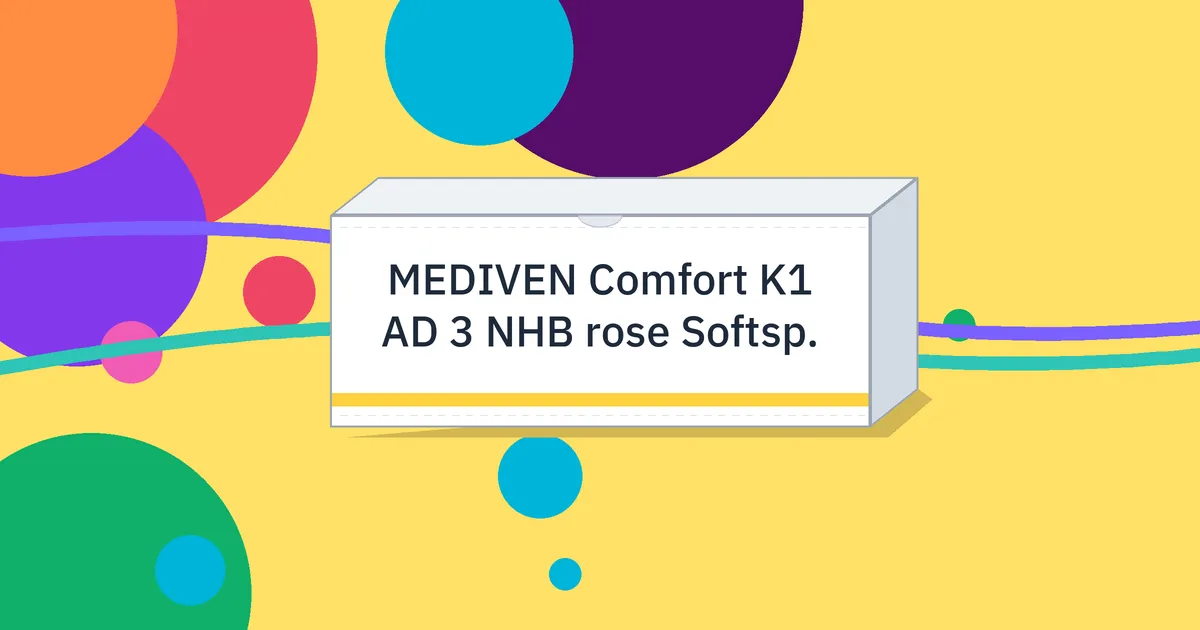 Symbolbild: Packung mit der Aufschrift MEDIVEN Comfort K1 AD 3 NHB rose Softsp. (PZN 14560300) – Verfügbarkeit und Bezug in Apotheken in Frankfurt am Main