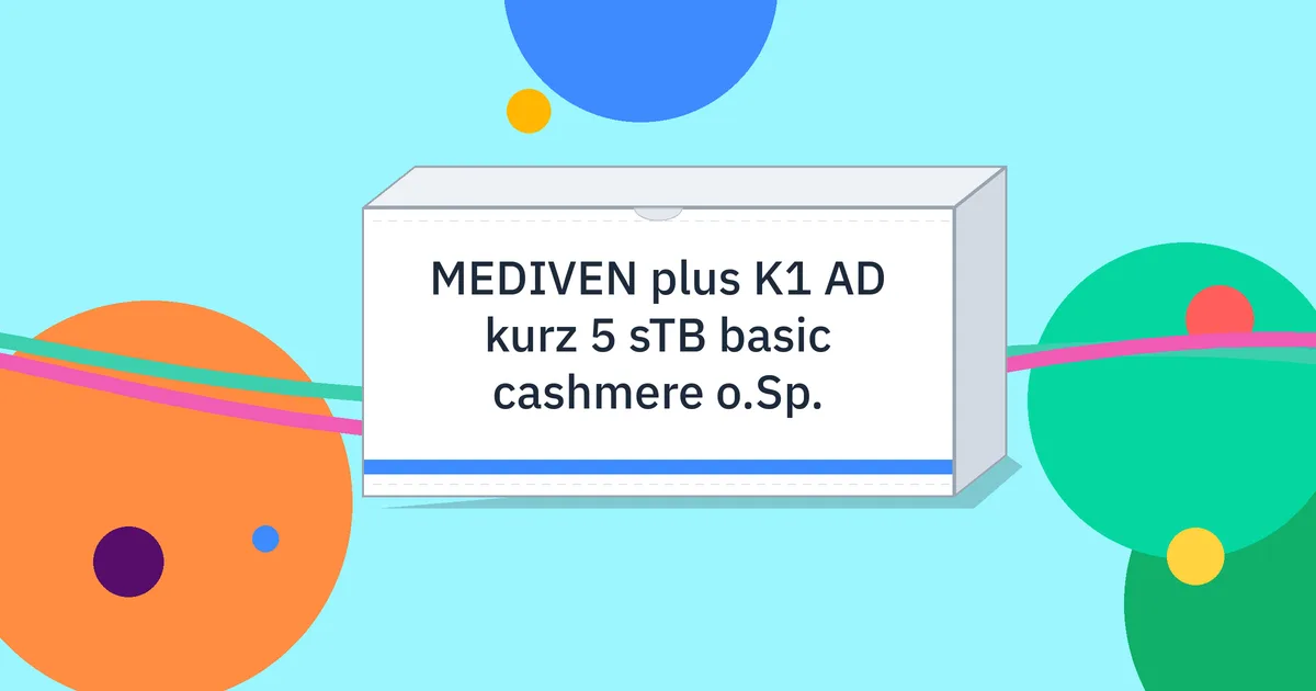 Symbolbild: Packung mit der Aufschrift MEDIVEN plus K1 AD kurz 5 sTB basic cashmere o.Sp. (PZN 15046597) – Verfügbarkeit und Bezug in Apotheken in Frankfurt am Main