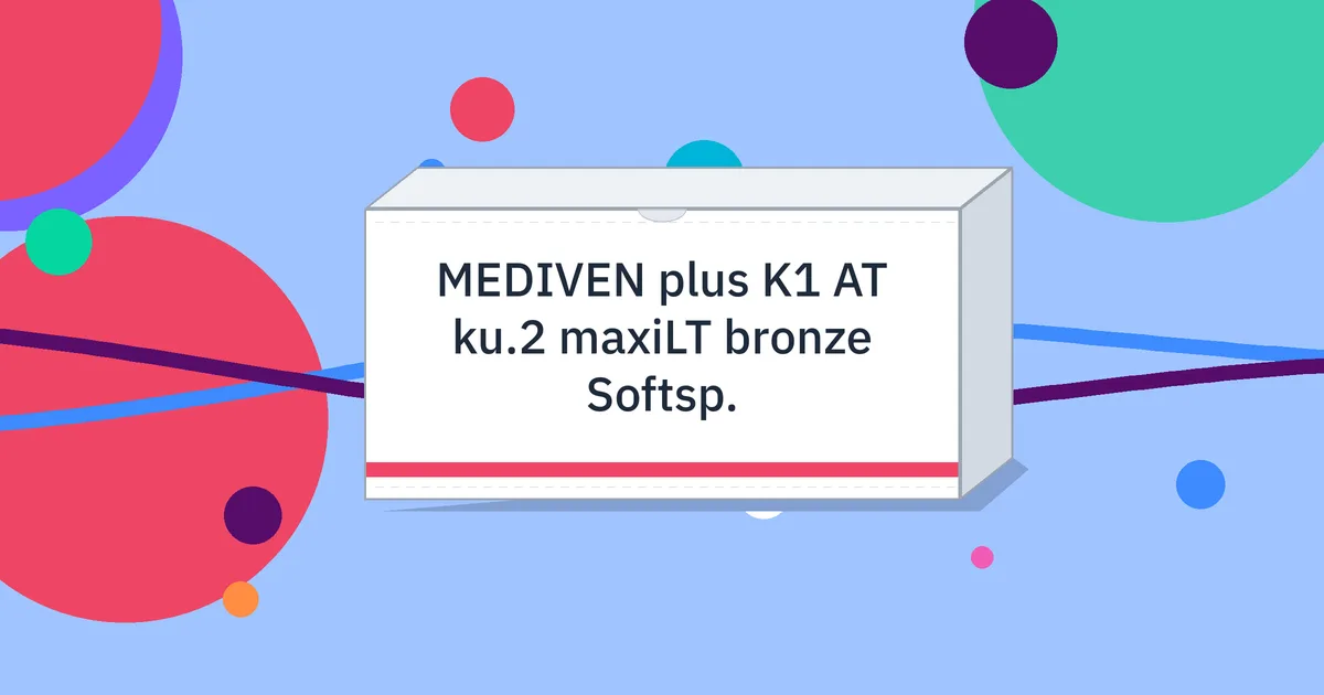 Symbolbild: Packung mit der Aufschrift MEDIVEN plus K1 AT ku.2 maxiLT bronze Softsp. (PZN 15069807) – Verfügbarkeit und Bezug in Apotheken in Frankfurt am Main