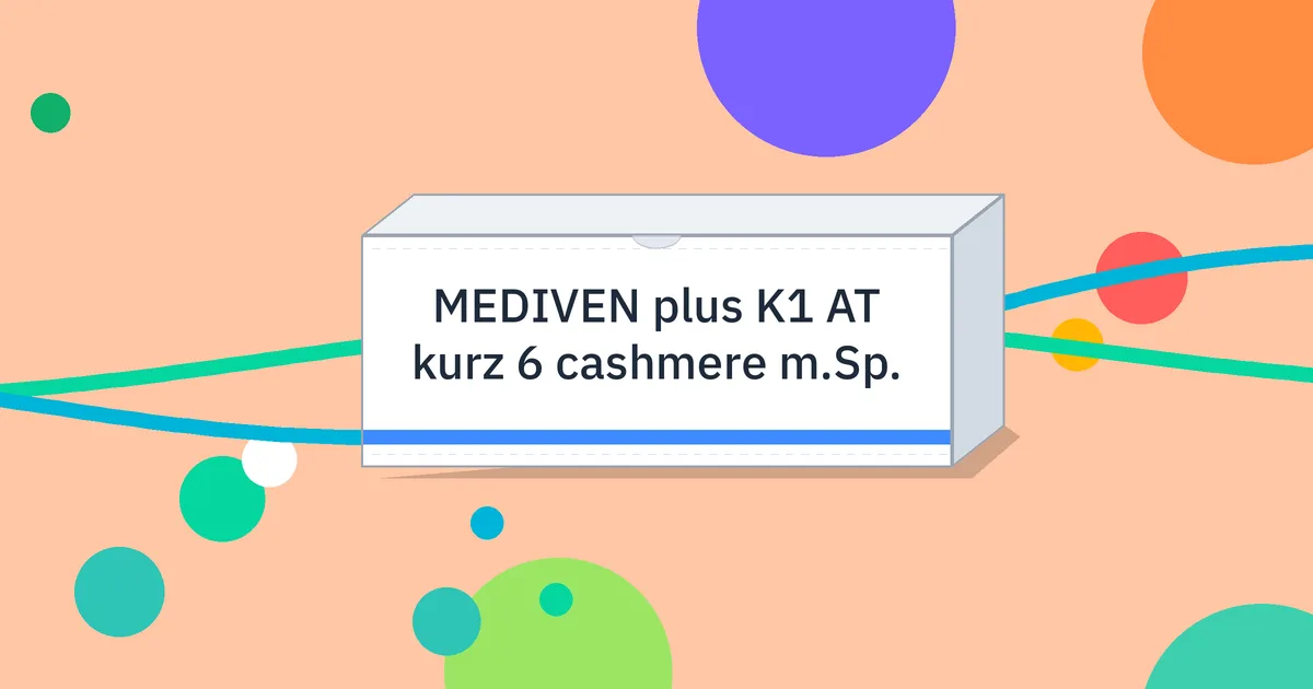 Symbolbild: Packung mit der Aufschrift MEDIVEN plus K1 AT kurz 6 cashmere m.Sp. (PZN 15026459) – Verfügbarkeit und Bezug in Apotheken in Frankfurt am Main