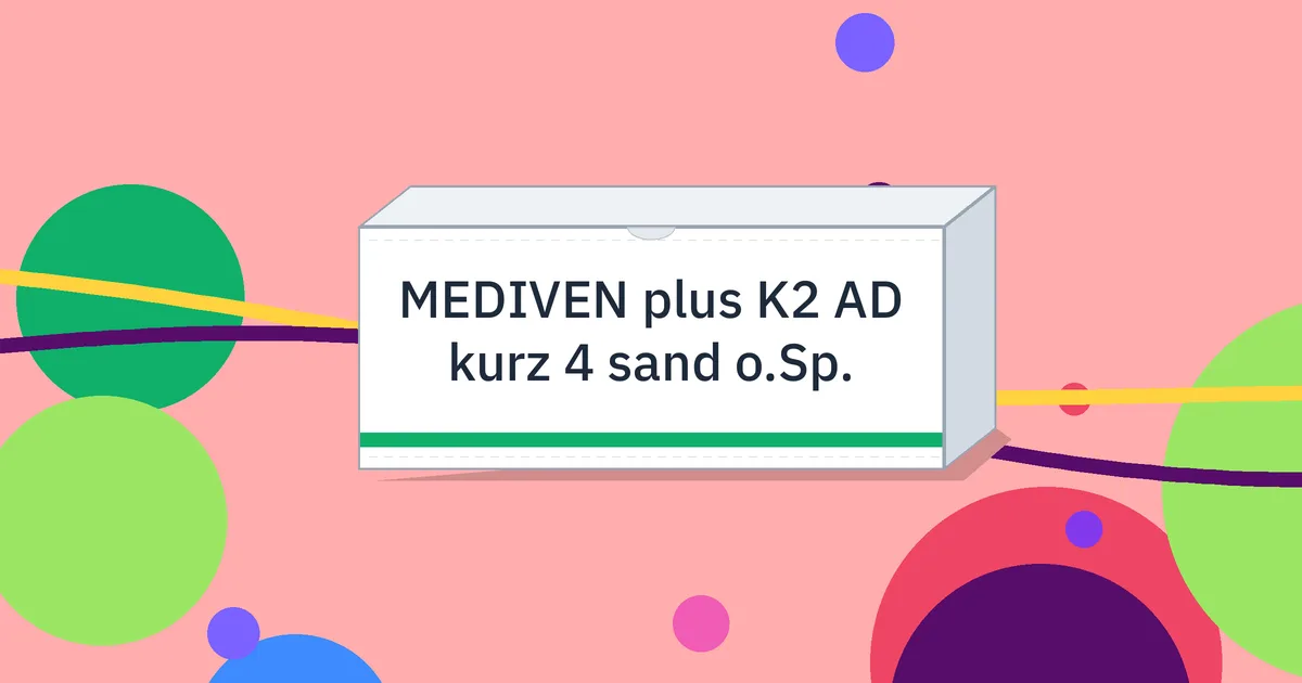 Symbolbild: Packung mit der Aufschrift MEDIVEN plus K2 AD kurz 4 sand o.Sp. (PZN 18946982) – Verfügbarkeit und Bezug in Apotheken in Frankfurt am Main