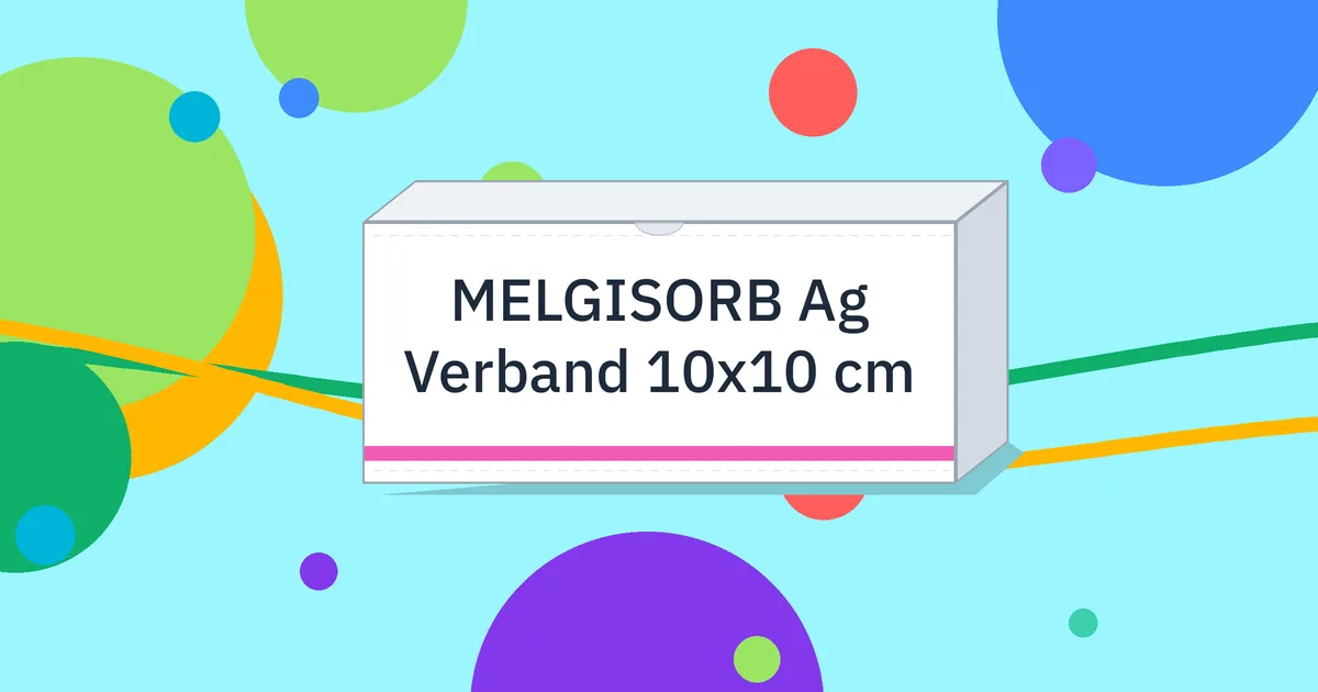 Symbolbild: Packung mit der Aufschrift MELGISORB Ag Verband 10x10 cm (PZN 10112875) – Verfügbarkeit und Bezug in Apotheken in Frankfurt am Main