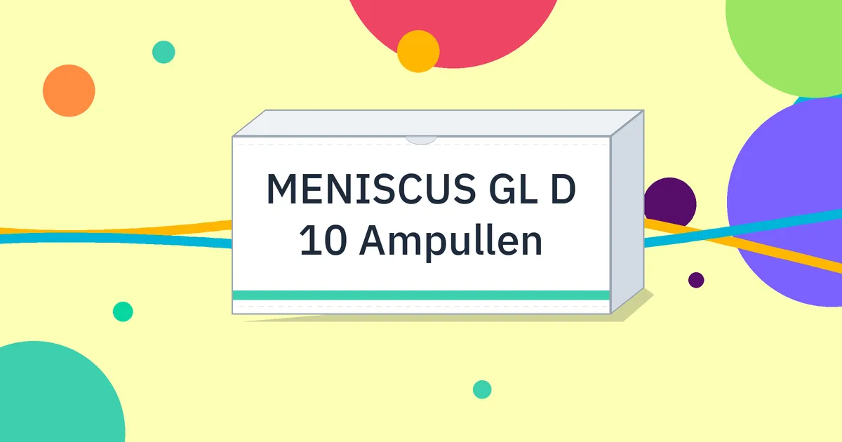 Symbolbild: Packung mit der Aufschrift MENISCUS GL D 10 Ampullen (PZN 02936496) – Verfügbarkeit und Bezug in Apotheken in Frankfurt am Main
