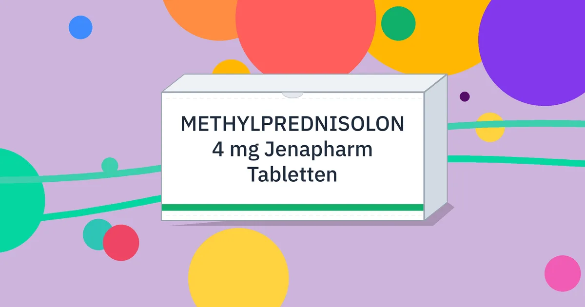 Symbolbild: Packung mit der Aufschrift METHYLPREDNISOLON 4 mg Jenapharm Tabletten (PZN 08424165) – Verfügbarkeit und Bezug in Apotheken in Frankfurt am Main